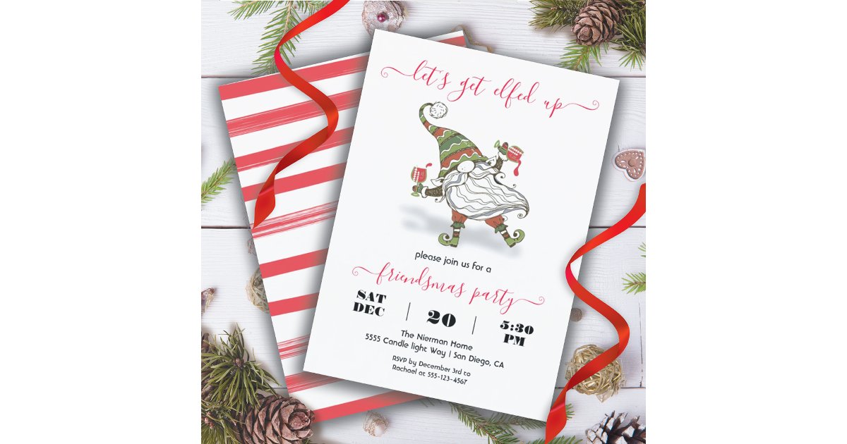 Gnome Elfed Up Friendsmas Christmas Holiday Party Invitation | Zazzle