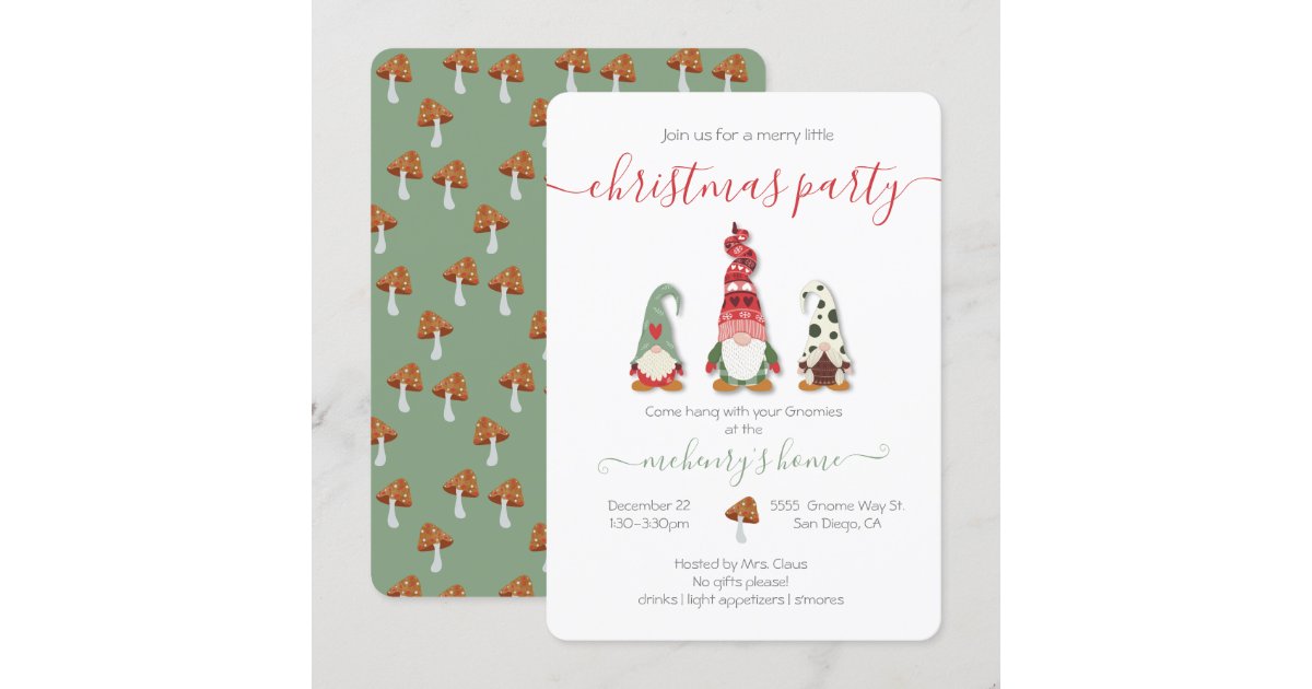 Gnome Merry Little Christmas Party Invitation | Zazzle