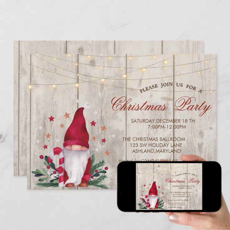Gnome Pine Tree Branches Wood Christmas Party Invitation | Zazzle