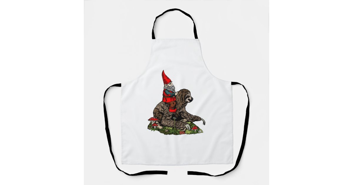 Gnome Riding a Sloth Apron | Zazzle