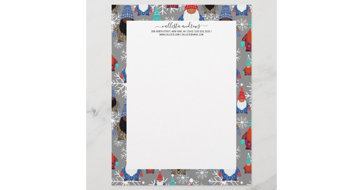 Gnome Snowflake Illustrations Christmas Pattern Letterhead | Zazzle