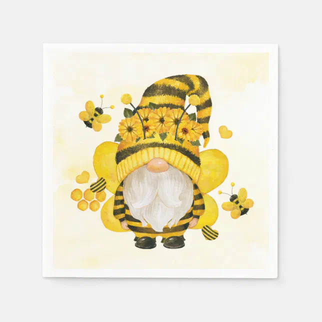 Gnome Sunflower and Bees Baby Shower | Birthday Napkins | Zazzle