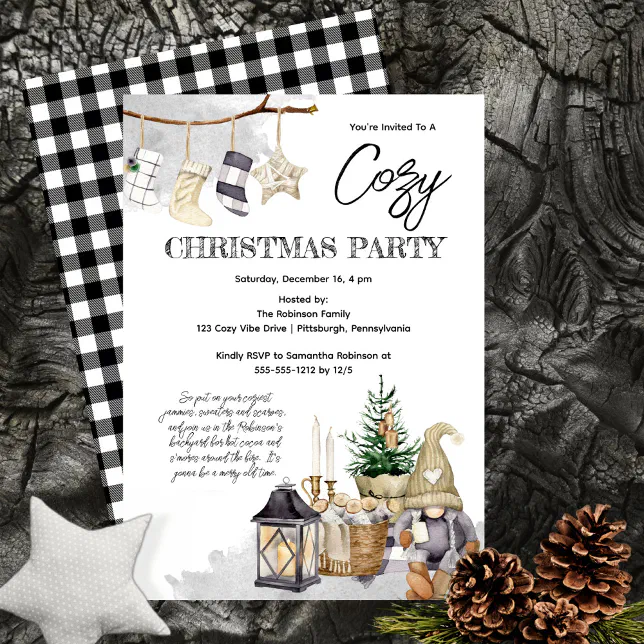 Gnome Watercolor Cozy Christmas Party Invitation | Zazzle