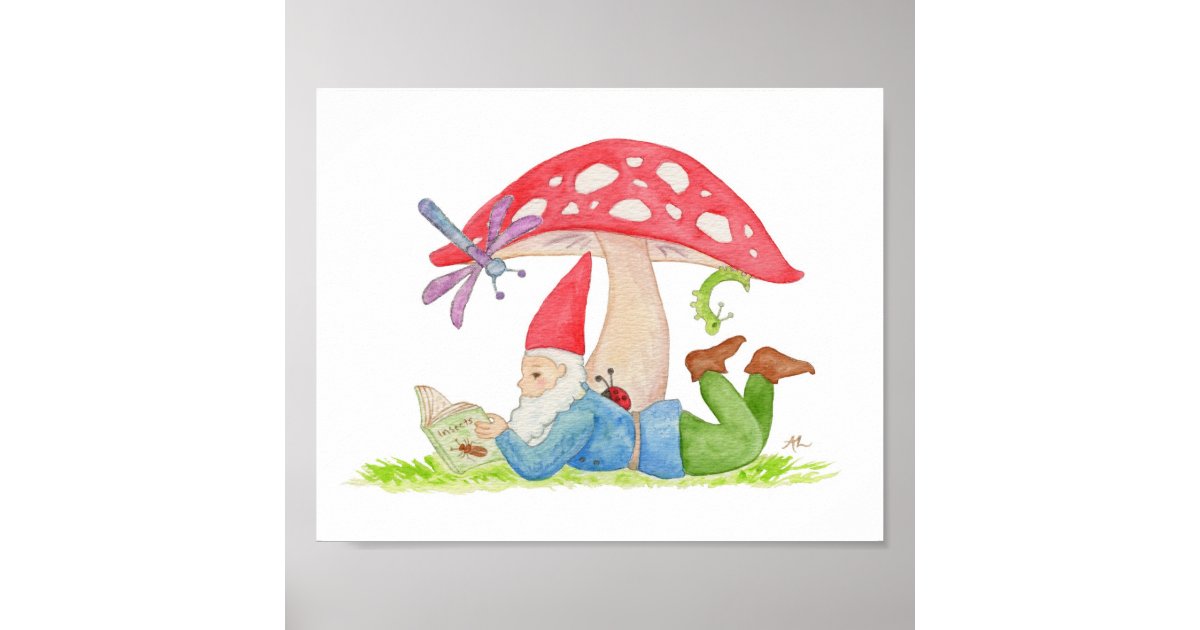 Gnome with Insect Book art print | Zazzle