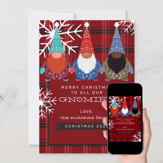 Gnomes Plaid Snowflake Illustration Christmas Invitation | Zazzle