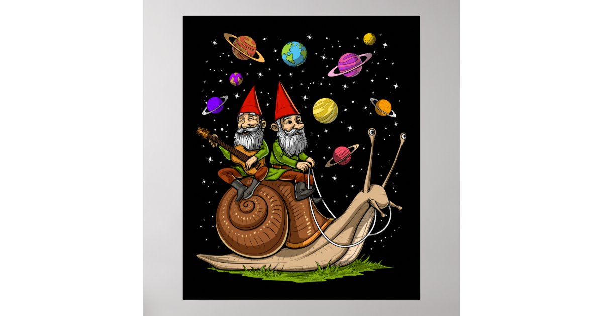 Gnomes Riding Snail Poster | Zazzle