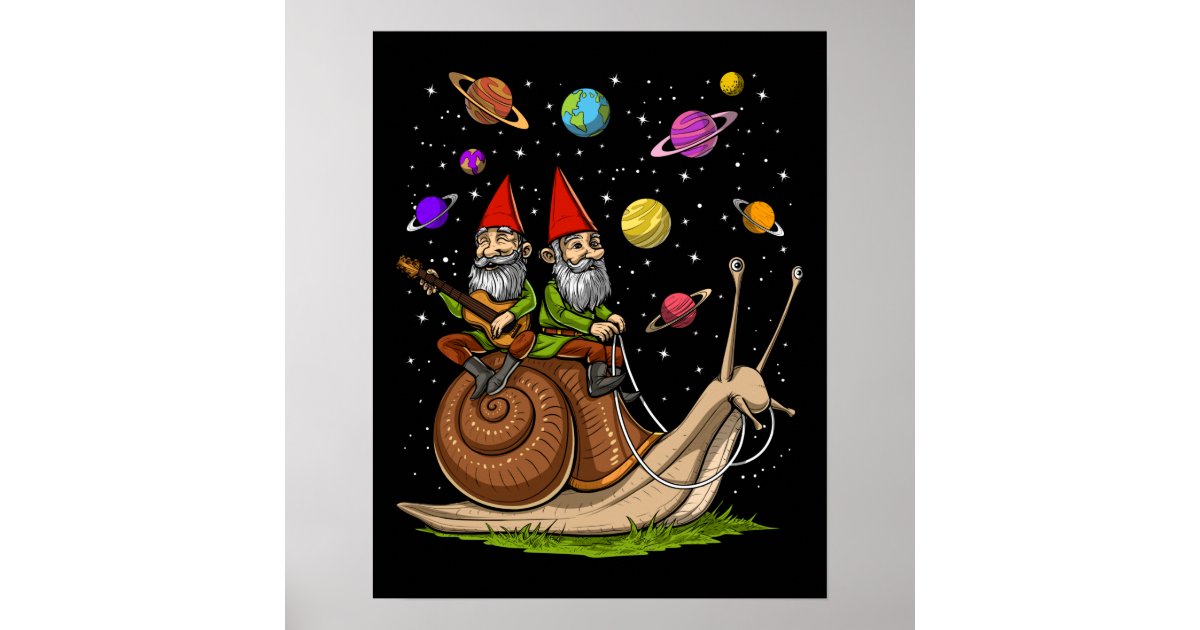 Gnomes Riding Snail Poster | Zazzle