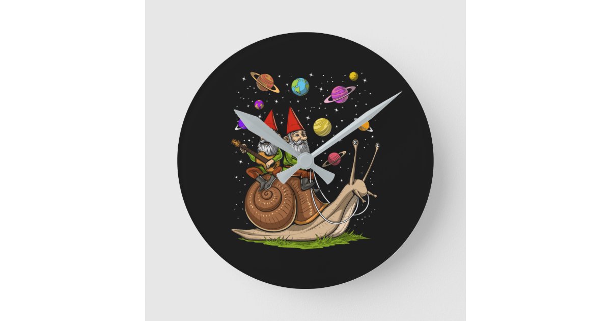 Gnomes Riding Snail Round Clock | Zazzle