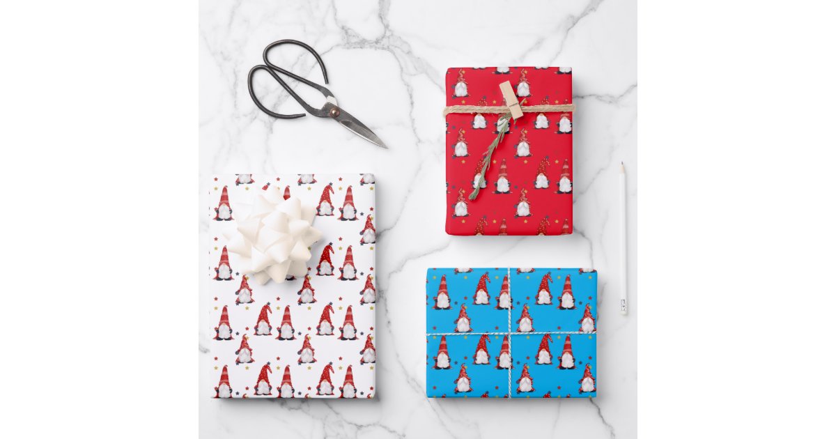 Gnomes Wrapping Paper Flat Sheet Set of 3 | Zazzle