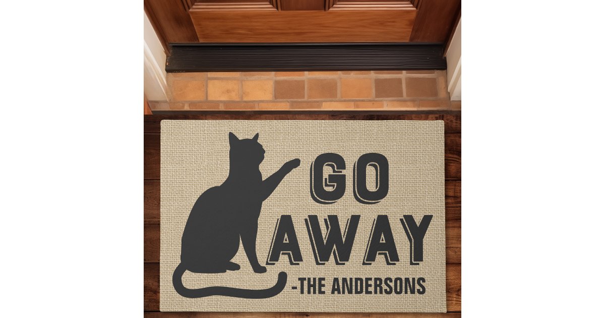 Go Away Cat Funny Family Name Monogrammed Custom Doormat | Zazzle