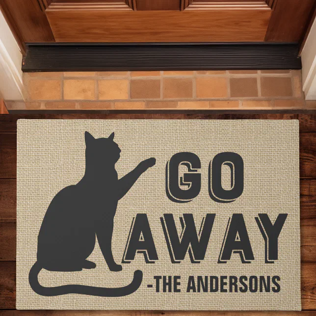Go Away Cat Funny Family Name Monogrammed Custom Doormat | Zazzle