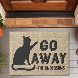 Go Away Cat Funny Family Name Monogrammed Custom Doormat | Zazzle