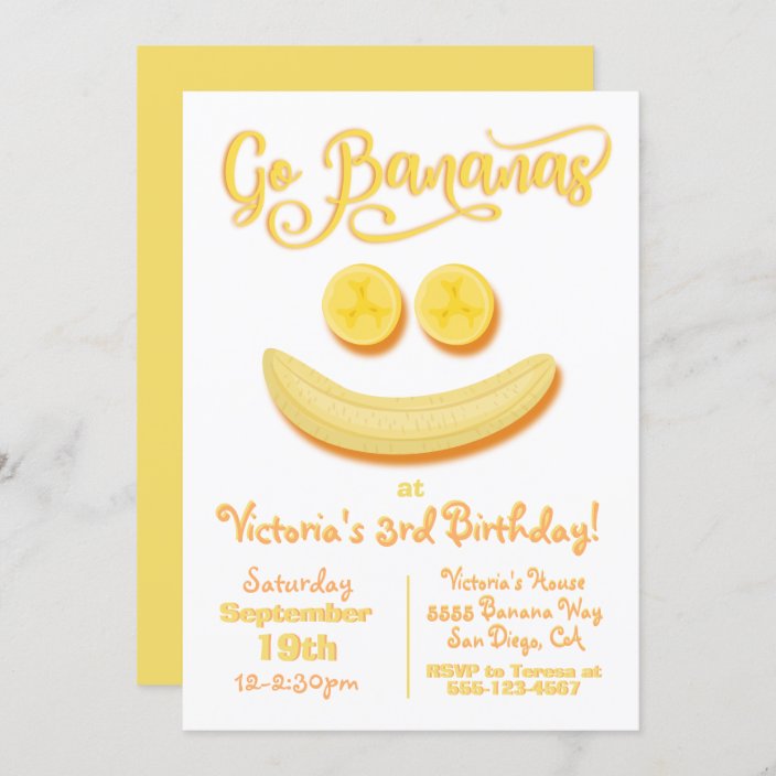 Go Bananas Happy Face Birthday Party Invitation | Zazzle.com