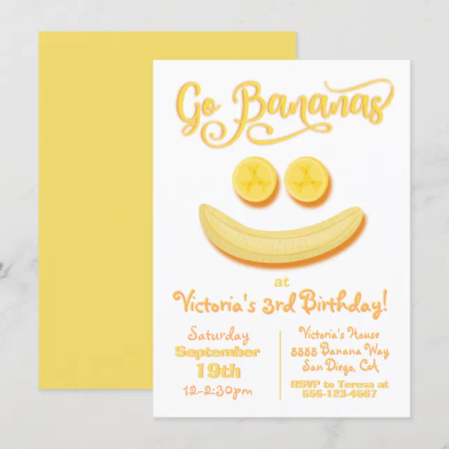 Go Bananas Happy Face Birthday Party Invitation | Zazzle