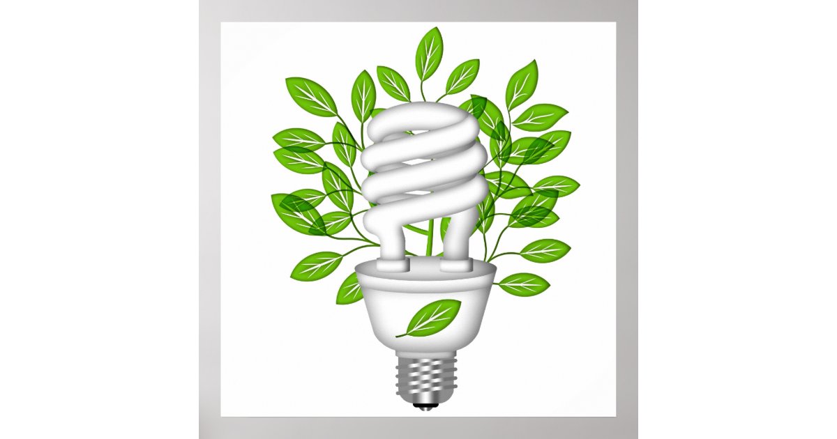 Go Green Energy Saving Lightbulb IllustratioPoster Poster | Zazzle