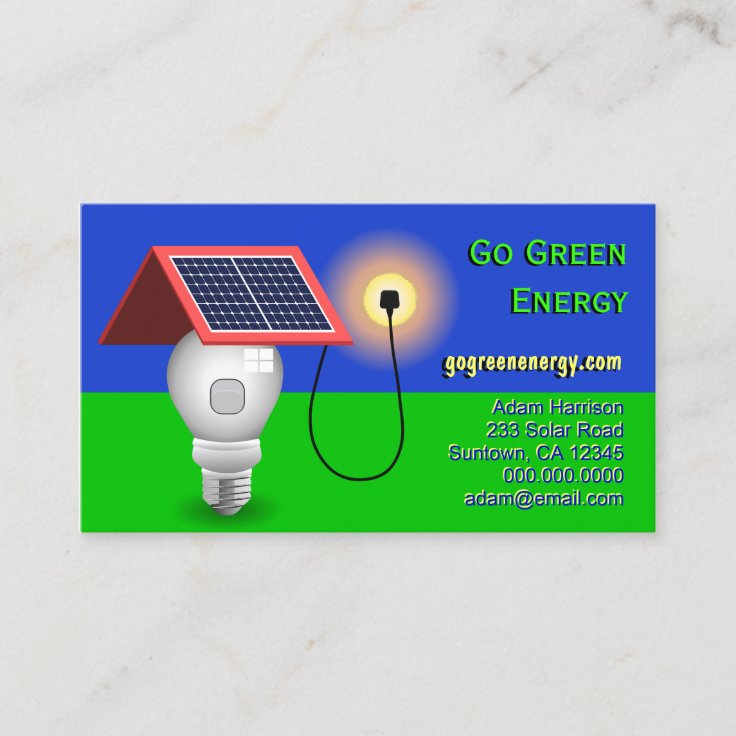 Go Green Energy Solar Power Business Cards | Zazzle