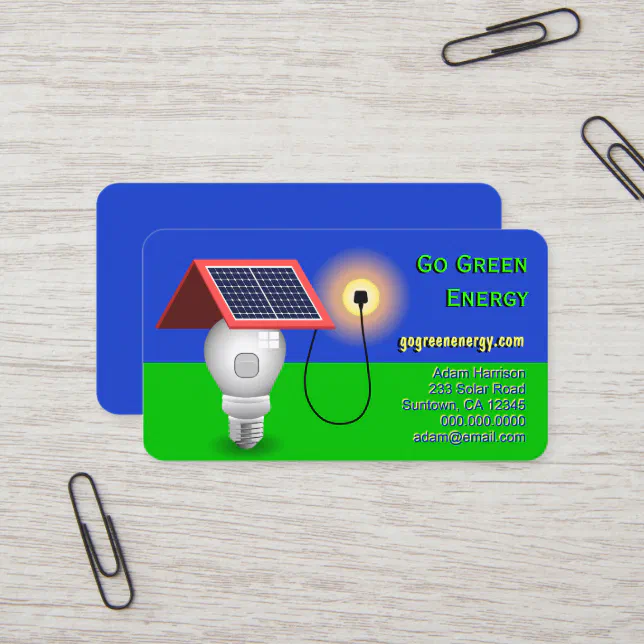 Go Green Energy Solar Power Business Cards | Zazzle