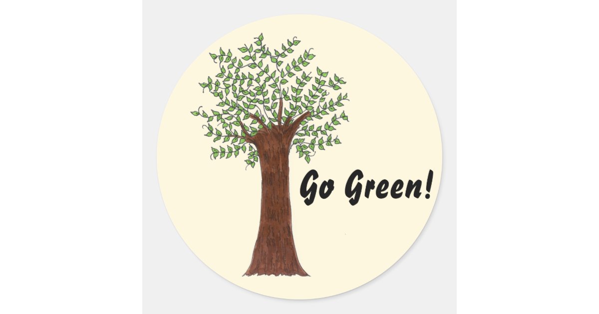 Go Green Tree Classic Round Sticker | Zazzle