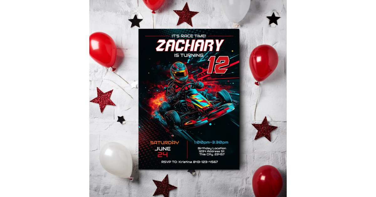 Go Kart Birthday Invitation | Racing Invite | Zazzle
