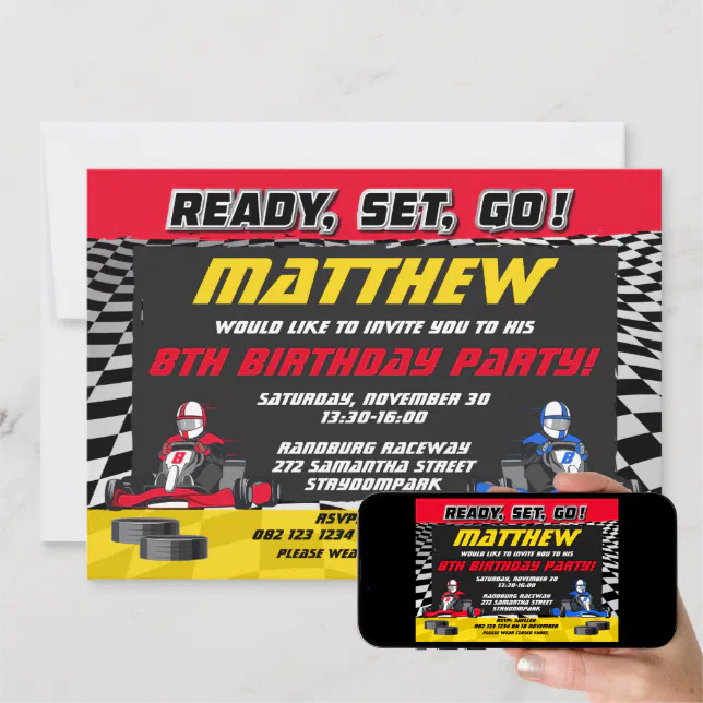 Go Kart Racing Car Birthday Party Invitation | Zazzle