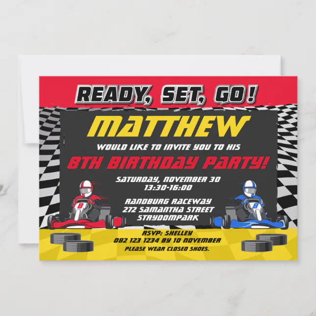 Go Kart Racing Car Birthday Party Invitation | Zazzle