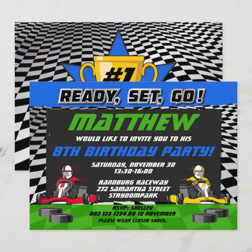 Go Kart Racing Car Birthday Party Invitation | Zazzle