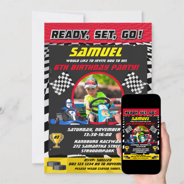 Go Kart Racing Car Boy / Girl Photo Birthday Party Invitation | Zazzle