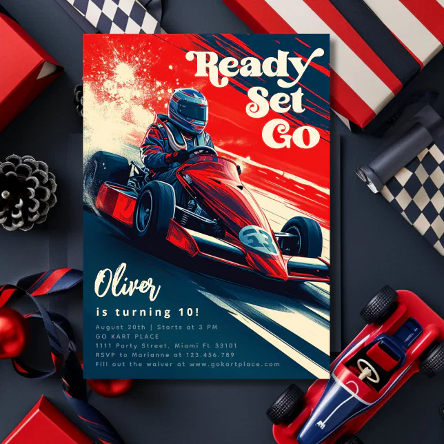 Go Karting Go Kart Racing Car Boy Birthday Party Invitation | Zazzle