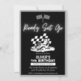 Go karting, racing car boy birthday invitation | Zazzle