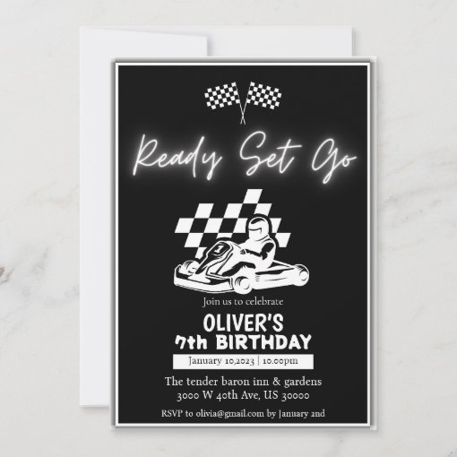 Go karting, racing car boy birthday invitation | Zazzle
