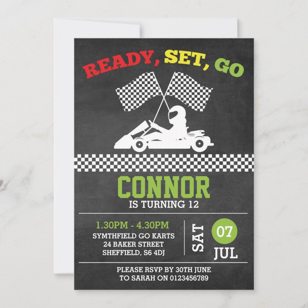 Go-Karting themed birthday party invitation | Zazzle