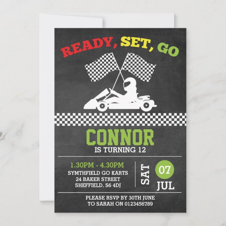 Go-Karting themed birthday party invitation | Zazzle