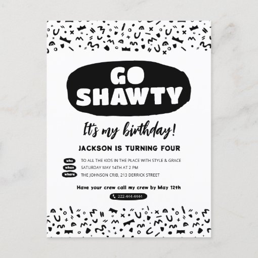 Go Shawty It's Your Birthday, Hip Hop Rap Party Invitation Postcard ...