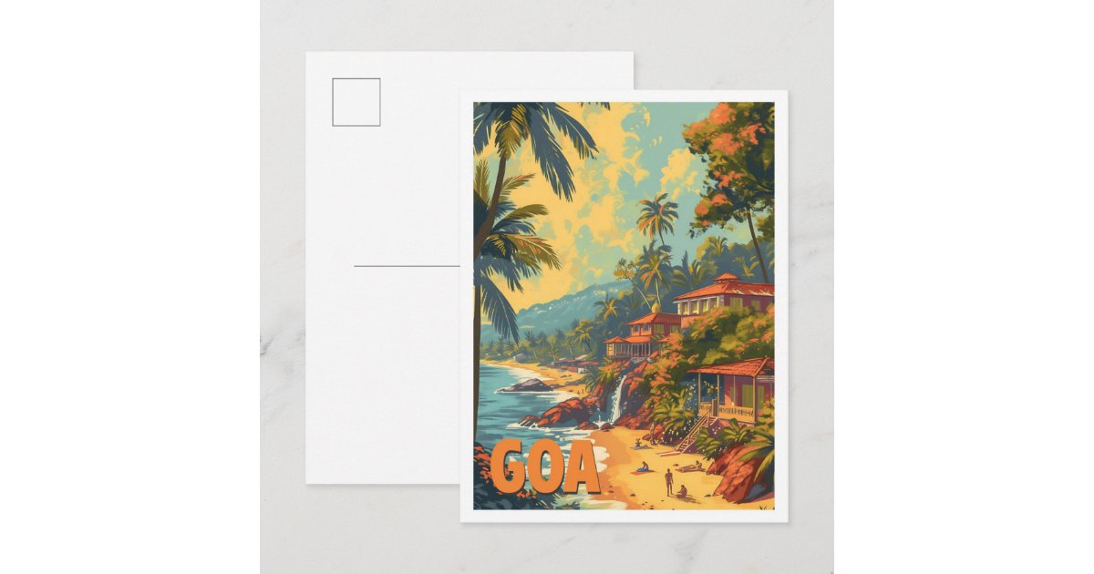 Goa Beach India Artistic Travel Illustration Postcard | Zazzle