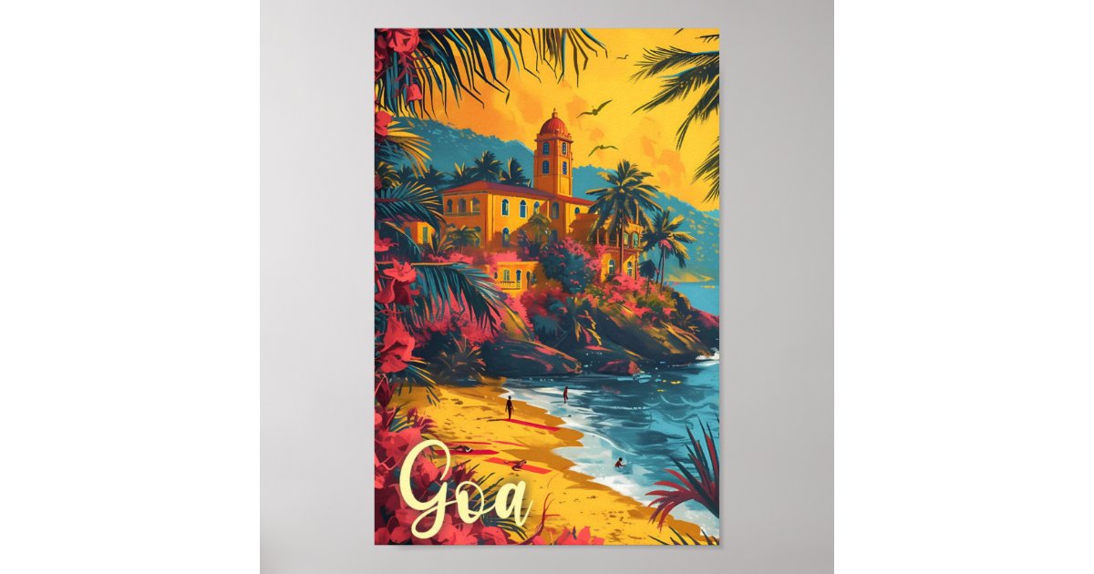 Goa Beach India Vintage Art Travel Illustration Poster | Zazzle