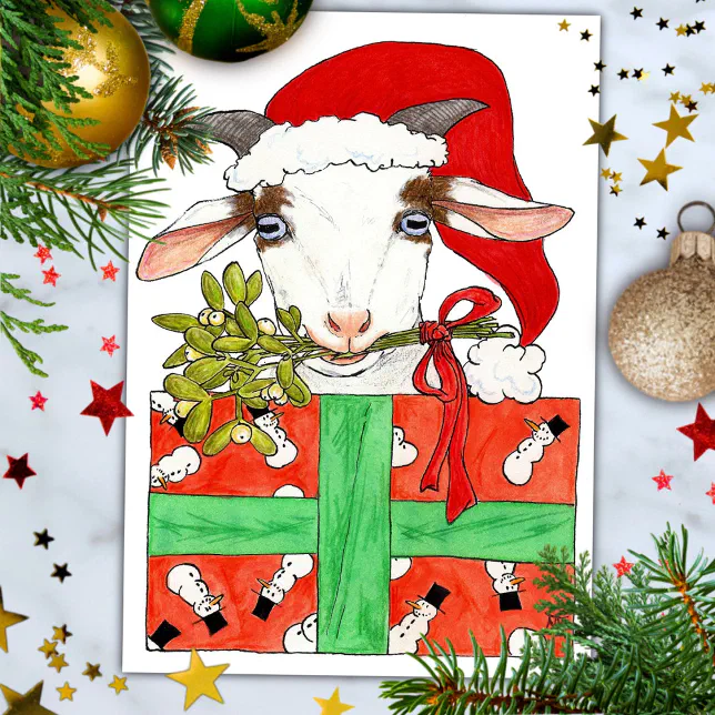 Goat Christmas postcard by Nicole Janes | Zazzle