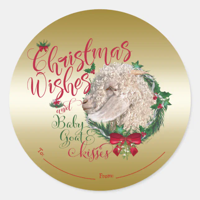 GOAT | Christmas Wishes Baby Goat Kisses Angora Classic Round Sticker ...