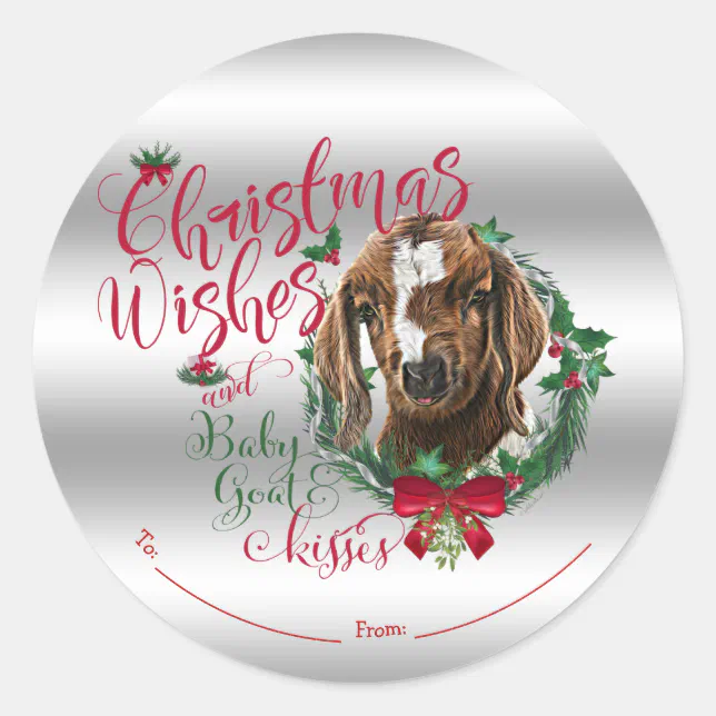 GOAT | Christmas Wishes Baby Goat Kisses Boer Classic Round Sticker ...
