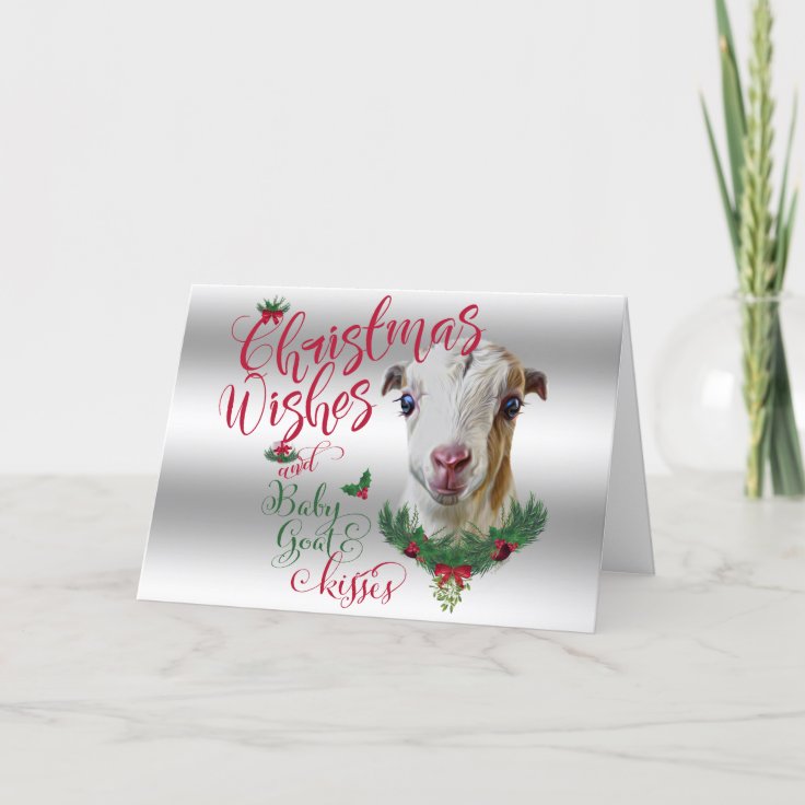 GOAT | Christmas Wishes Baby Goat Kisses LaMancha Holiday Card | Zazzle
