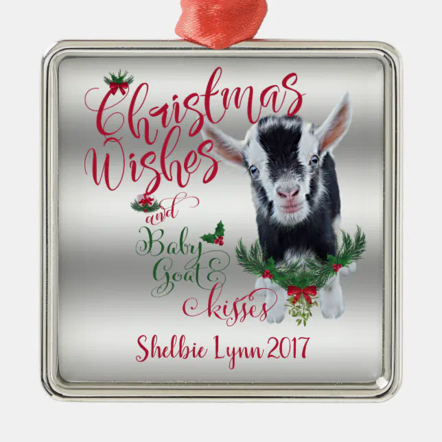 GOAT | Christmas Wishes Baby Goat Kisses Nigerian Metal Ornament | Zazzle