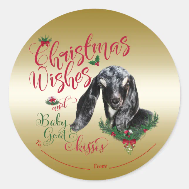 GOAT | Christmas Wishes Baby Goat Kisses Nubian Classic Round Sticker ...