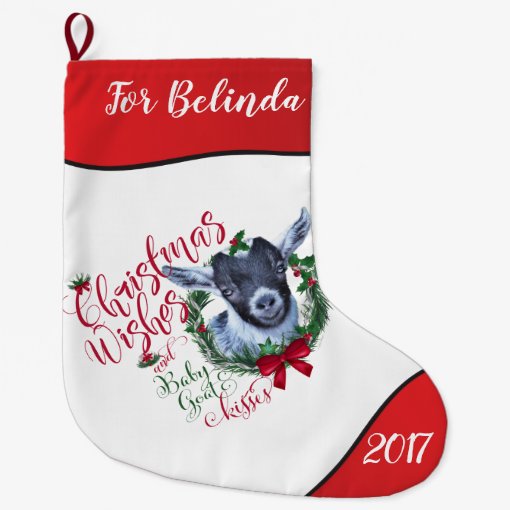 GOAT | Christmas Wishes Baby Goat Kisses Pygmy Large Christmas Stocking ...