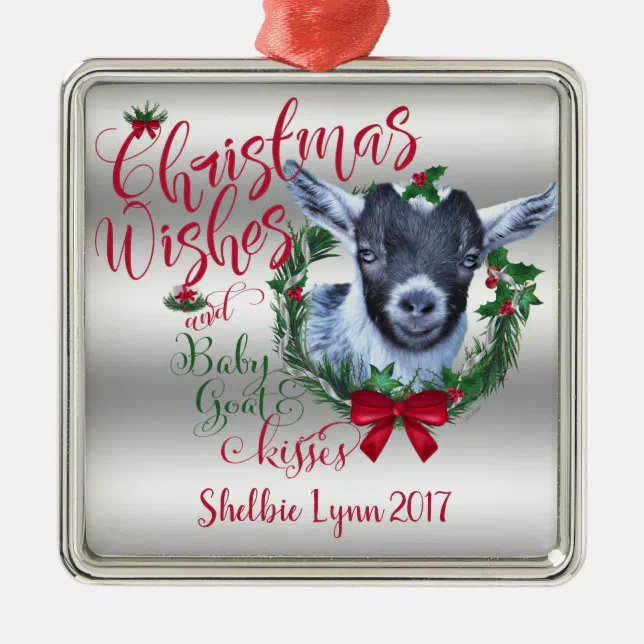 GOAT | Christmas Wishes Baby Goat Kisses Pygmy Metal Ornament | Zazzle