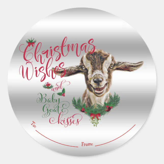 GOAT | Christmas Wishes Baby Goat Kisses Togg Classic Round Sticker ...