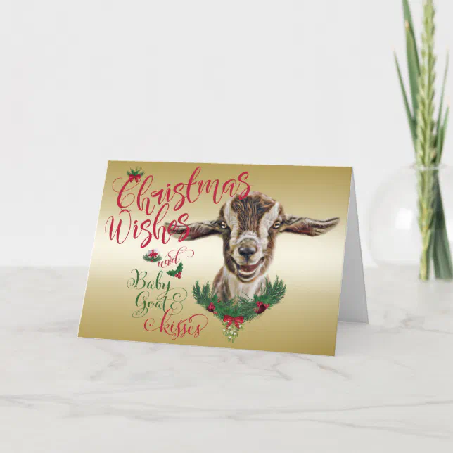 GOAT | Christmas Wishes Baby Goat Kisses Togg Holiday Card | Zazzle