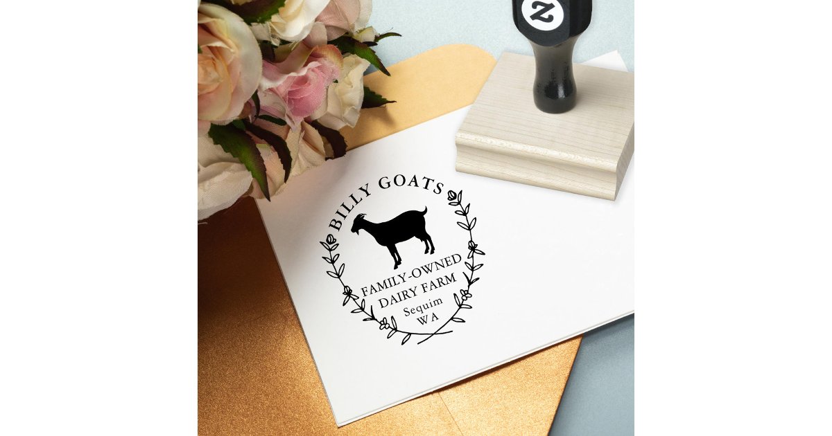 Goat Floral Laurel Editable Business Rubber Stamp | Zazzle
