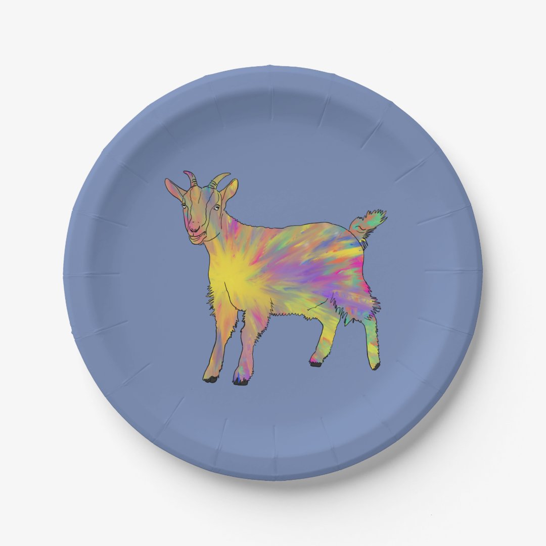 Goat Funny Colorful Artsy Farm Animal Art Paper Plates | Zazzle