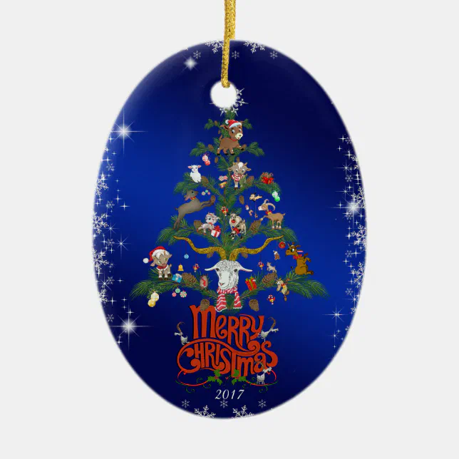 GOAT LOVERS Merry Christmas Goat tree Ceramic Ornament | Zazzle