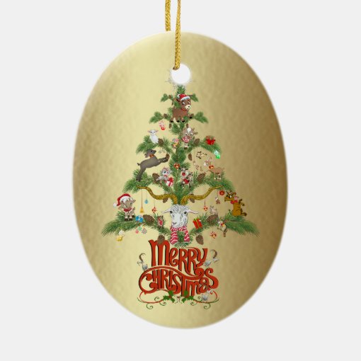 GOAT LOVERS Merry Christmas Goat tree Ceramic Ornament | Zazzle