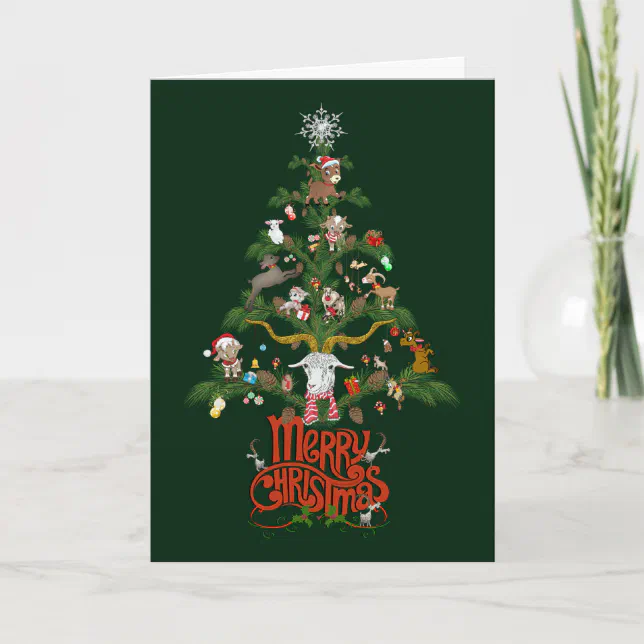 GOAT LOVERS Xmas Gift | Merry Christmas Goat TREE Holiday Card | Zazzle